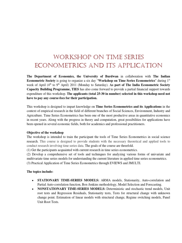 Workshop On Time Series Econometrics and Its Application | PDF | Time Series | Vector Autoregression