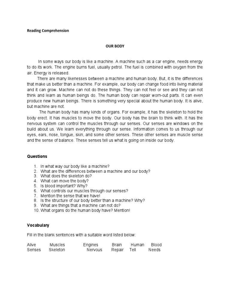 Reading Comprehension | Download Free PDF | Human Body | Senses