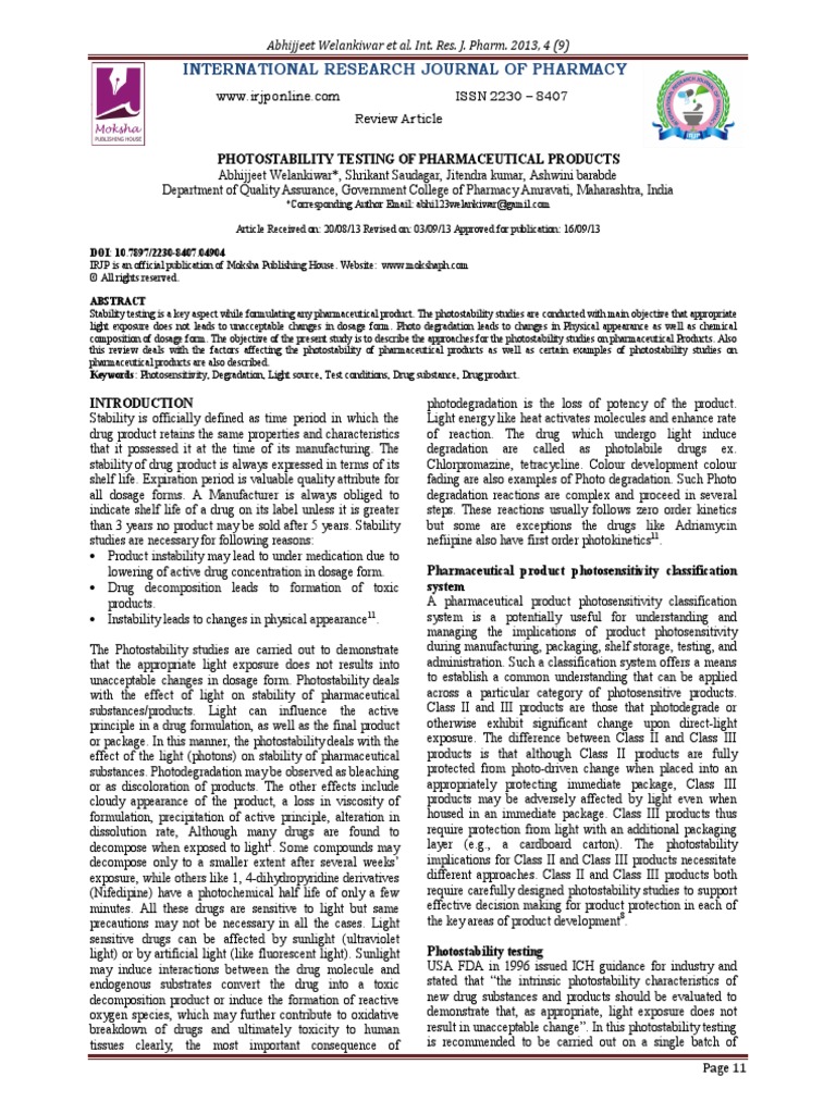 Photostability Testing of Pharmaceutical Products | PDF ...
