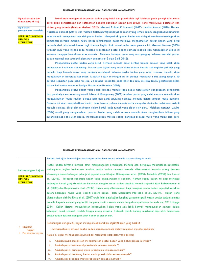 Template Pernyataan Masalah Dan Objektif Kajian | PDF