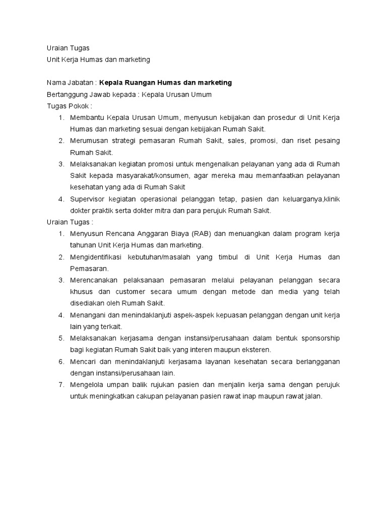 Uraian Tugas Humas | PDF