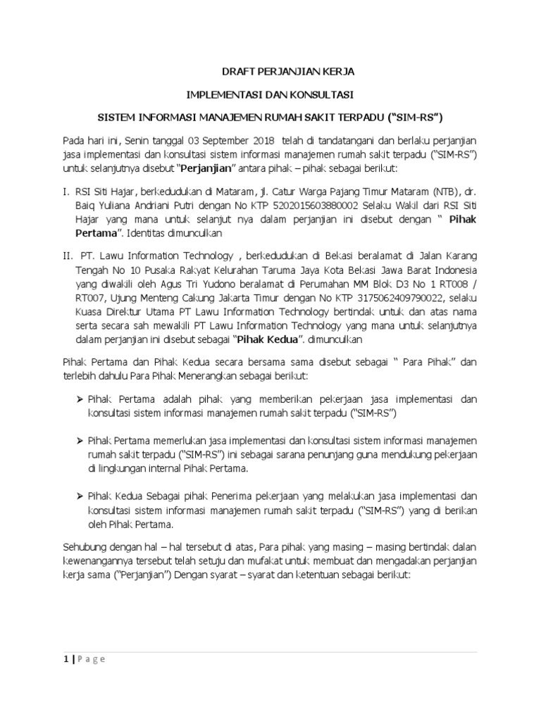 Draft Perjanjian Kerja | PDF