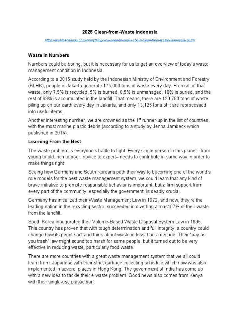 A Roadmap Towards 2025 Clean-from-Waste Indonesia: Reducing Waste ...
