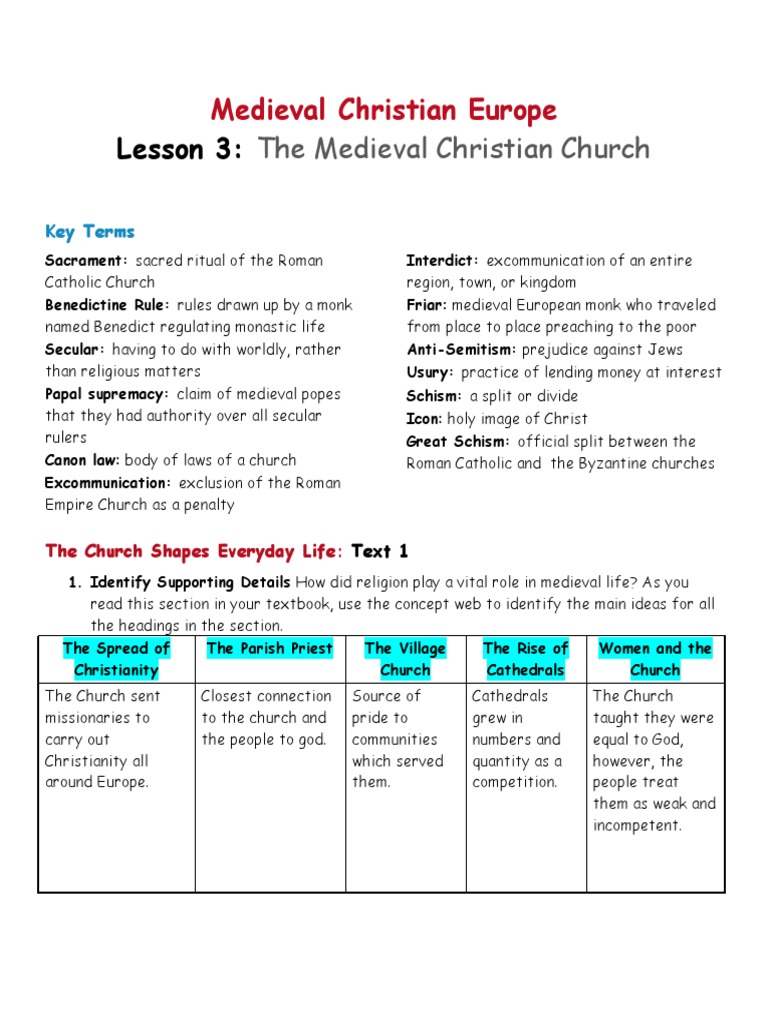 The Christian Church Worksheet | PDF | Christian Church | Catholic Church