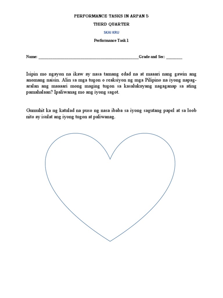 Performance Tasks in Arpan 5 Third Quarter: Skai Kru | PDF