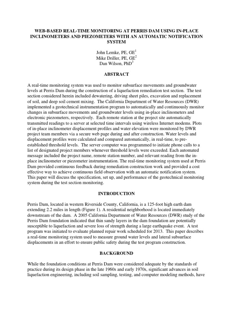 Real-Time Monitoring at Perris Dam | PDF | Geotechnical Engineering ...