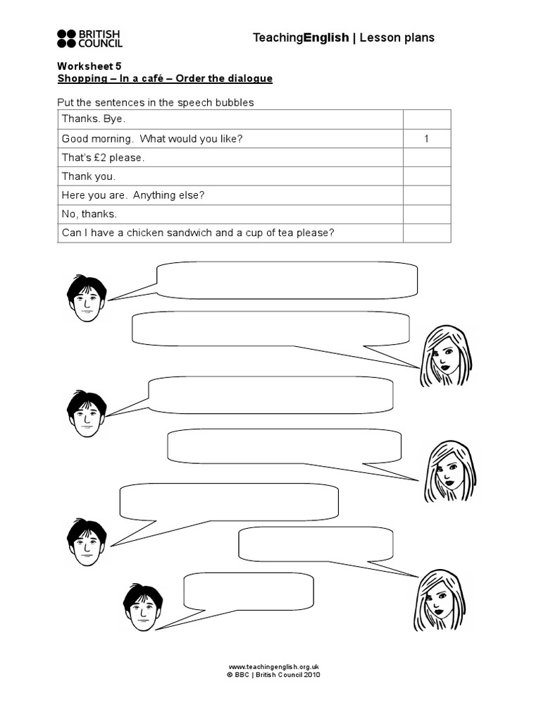 Teachingenglish - Lesson Plans: Worksheet 5 Shopping - in A Café ...