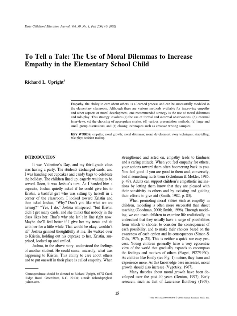 To Tell A Tale The Use of Moral Dilemmas To Increase Empathy in The ...