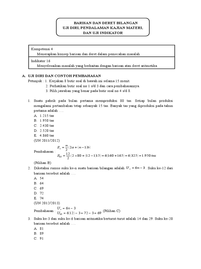 Soal dan Pembahasan Barisan Aritmatika | PDF | Metode & Bahan Ajar