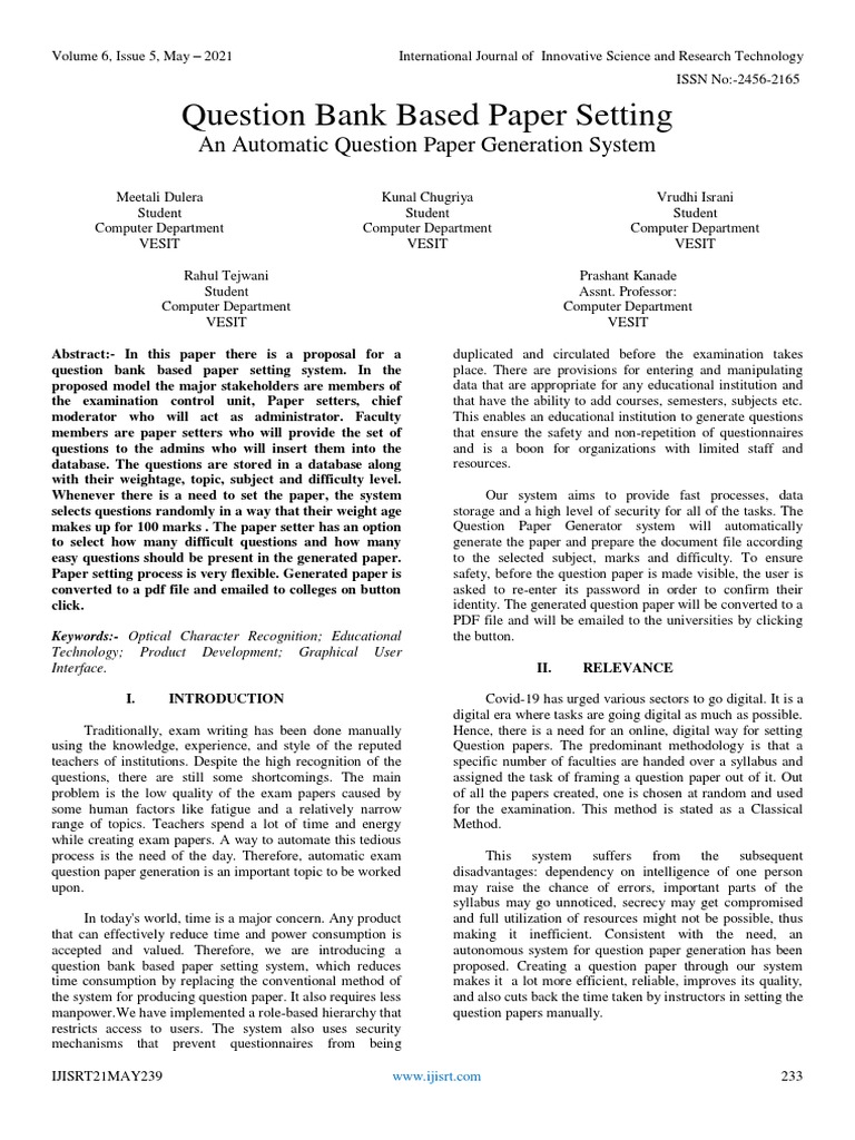 OCR-Based Automatic Question Paper Generation | PDF | Optical Character ...