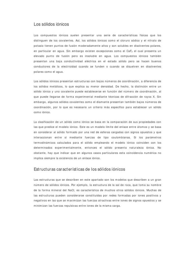Características de los sólidos iónicos | PDF | Enlace iónico | Sal ...