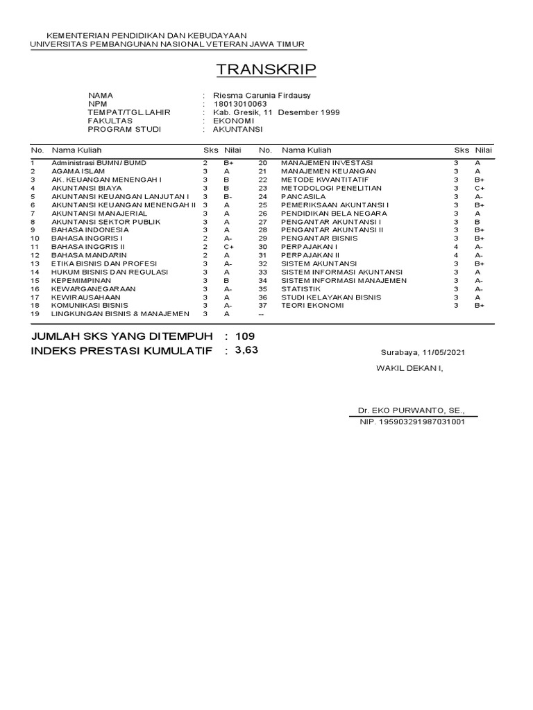 Indeks Prestasi Kumulatif Mahasiswa | PDF