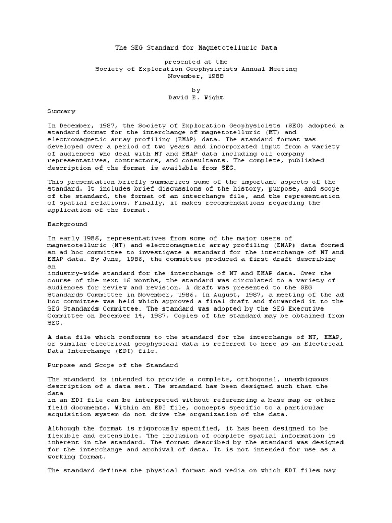 SEG Magnetotelluric Data Standard | PDF | Electronic Data Interchange | Parameter (Computer ...