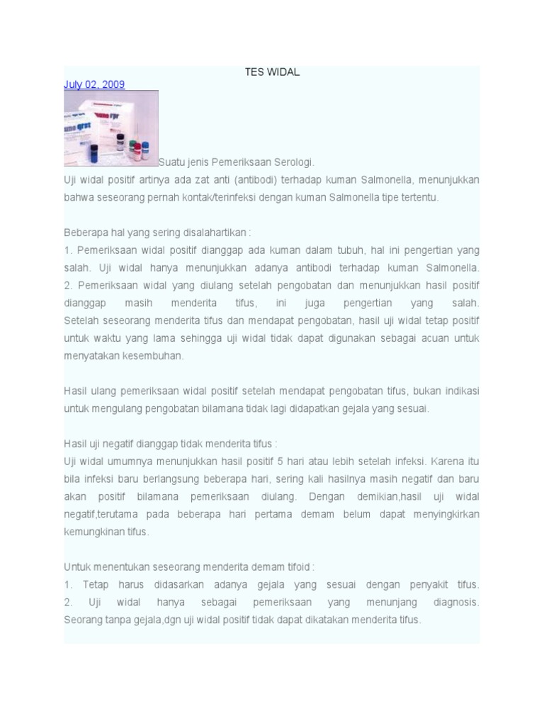 Interpretasi Hasil Tes Widal 1/160 | PDF