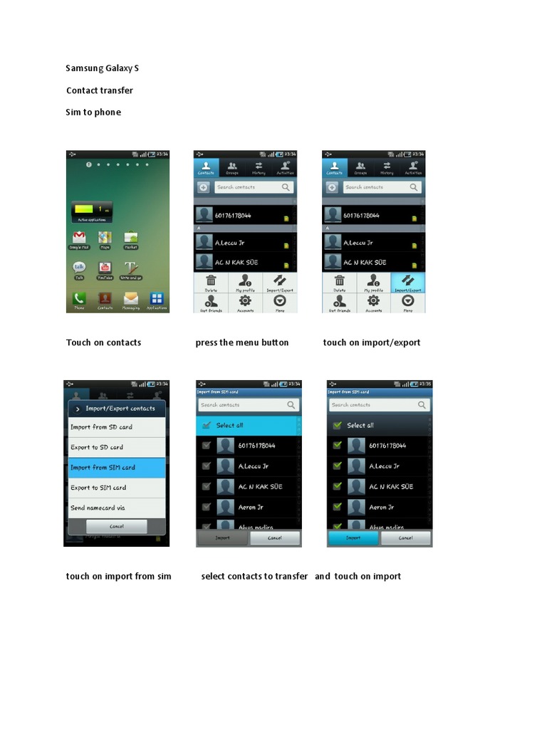 Transfer Contacts on Samsung Galaxy S | PDF