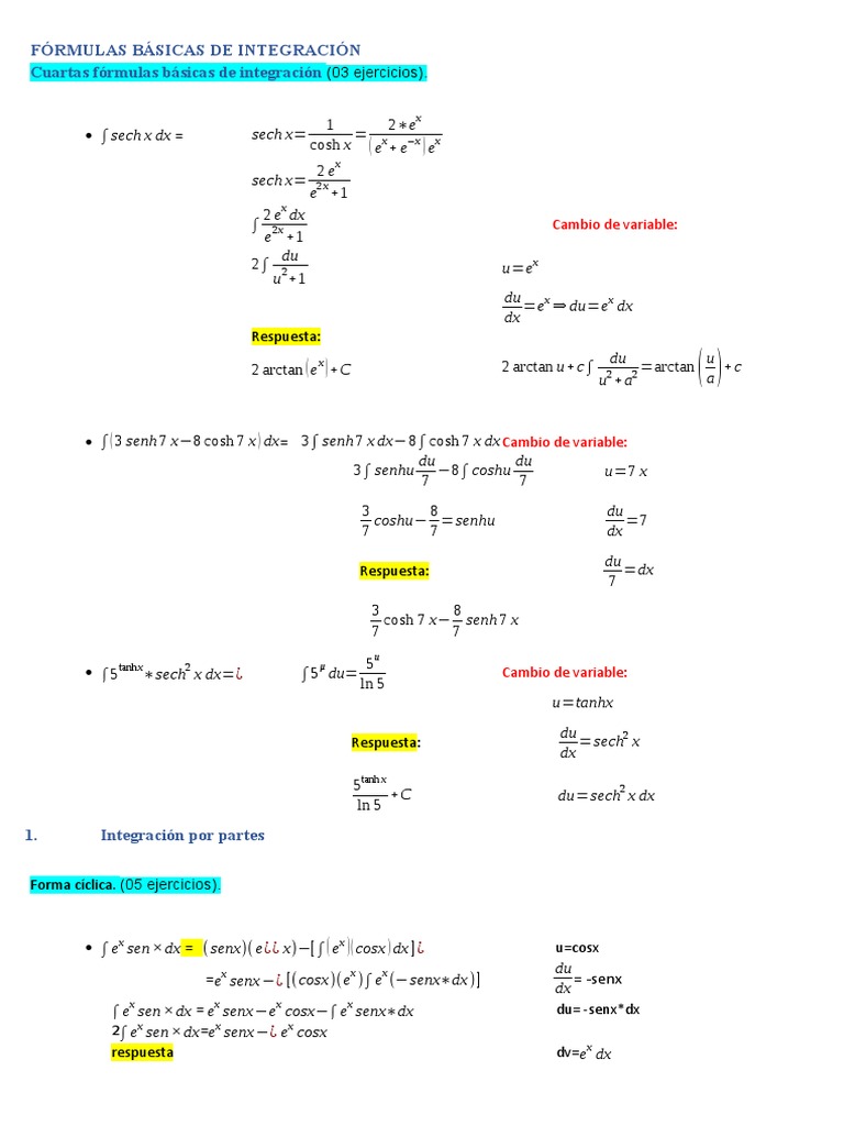 Fórmulas Básicas de Integración | PDF | Integral | Álgebra lineal
