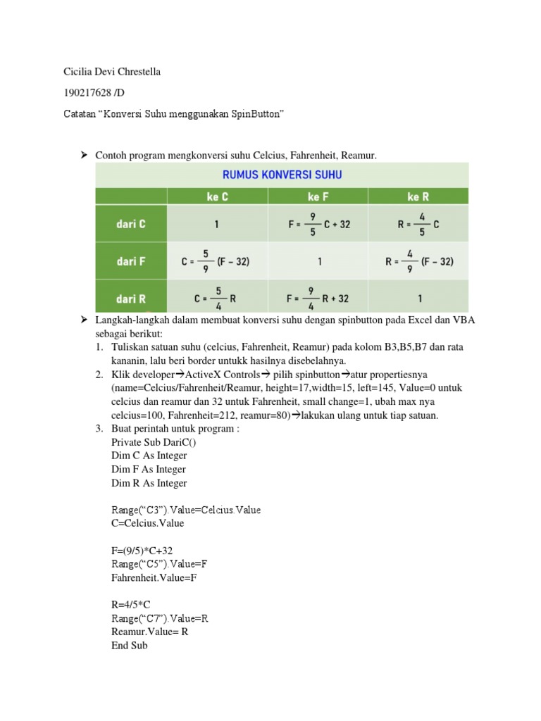 Catatan Konversi Suhu Dengan SpinButton | PDF | Metode & Bahan Ajar ...