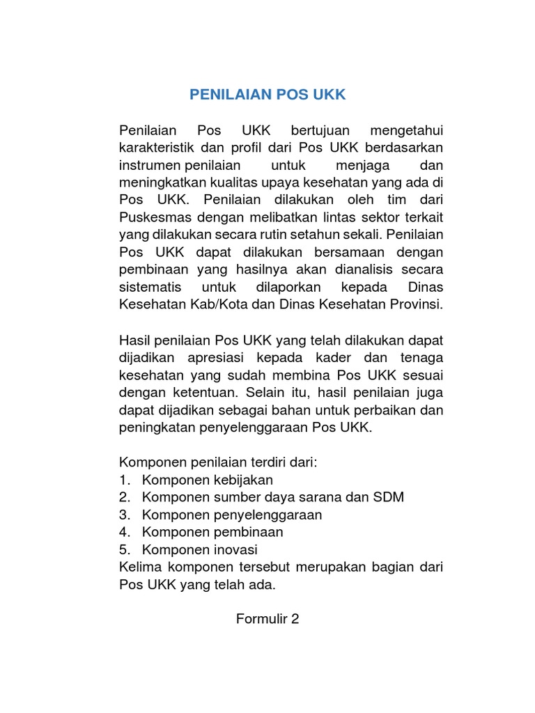 Penilaian Pos UKK: Komponen & Proses | PDF