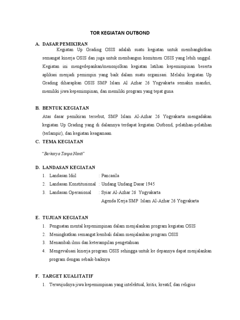 Contoh Kegiatan Outbond OSIS SMPIA 26 | PDF | Gaya Hidup