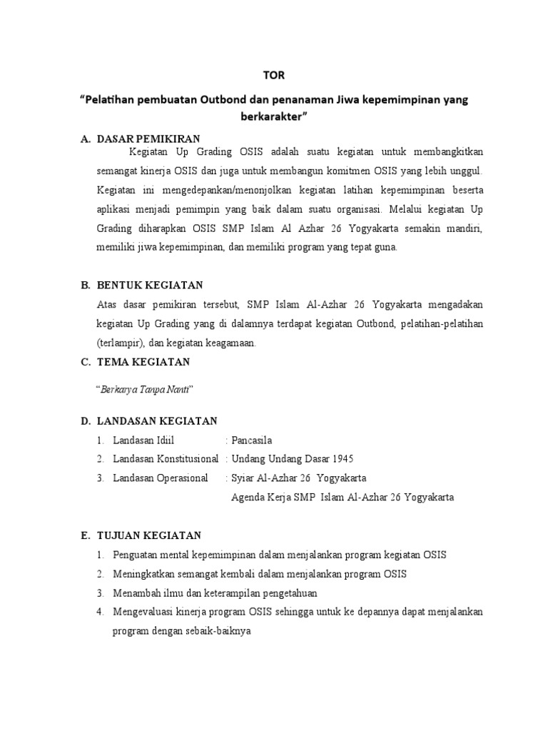 TOR Kegiatan Pelatihan Outbond | PDF