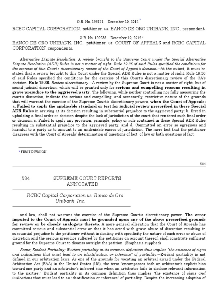 RCBC Capital Corporation vs. Banco de Oro Unibank, Inc., 687 SCRA 583 ...