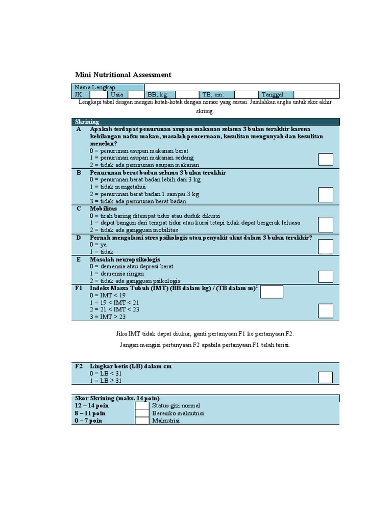 Mini Nutritional Assessment | PDF