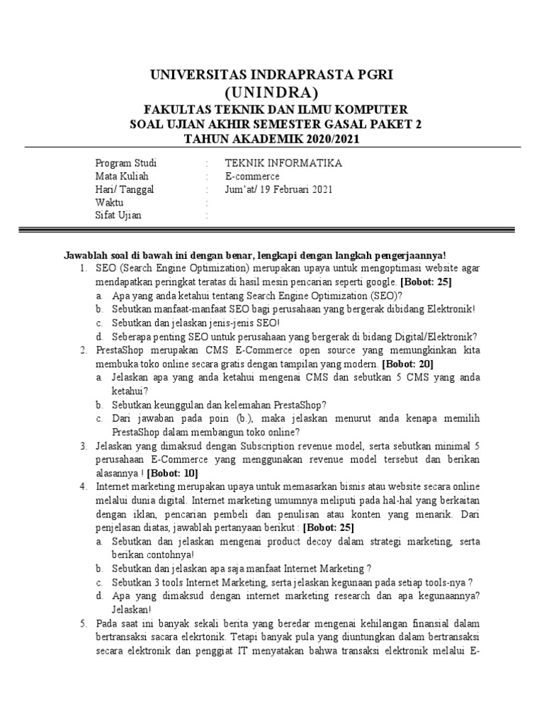 UAP 2 E-Commerce Gasal 2021 | PDF