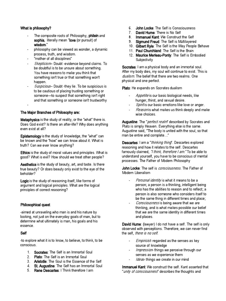 Uts Reviewer | PDF | Philosophy Of Self | Id