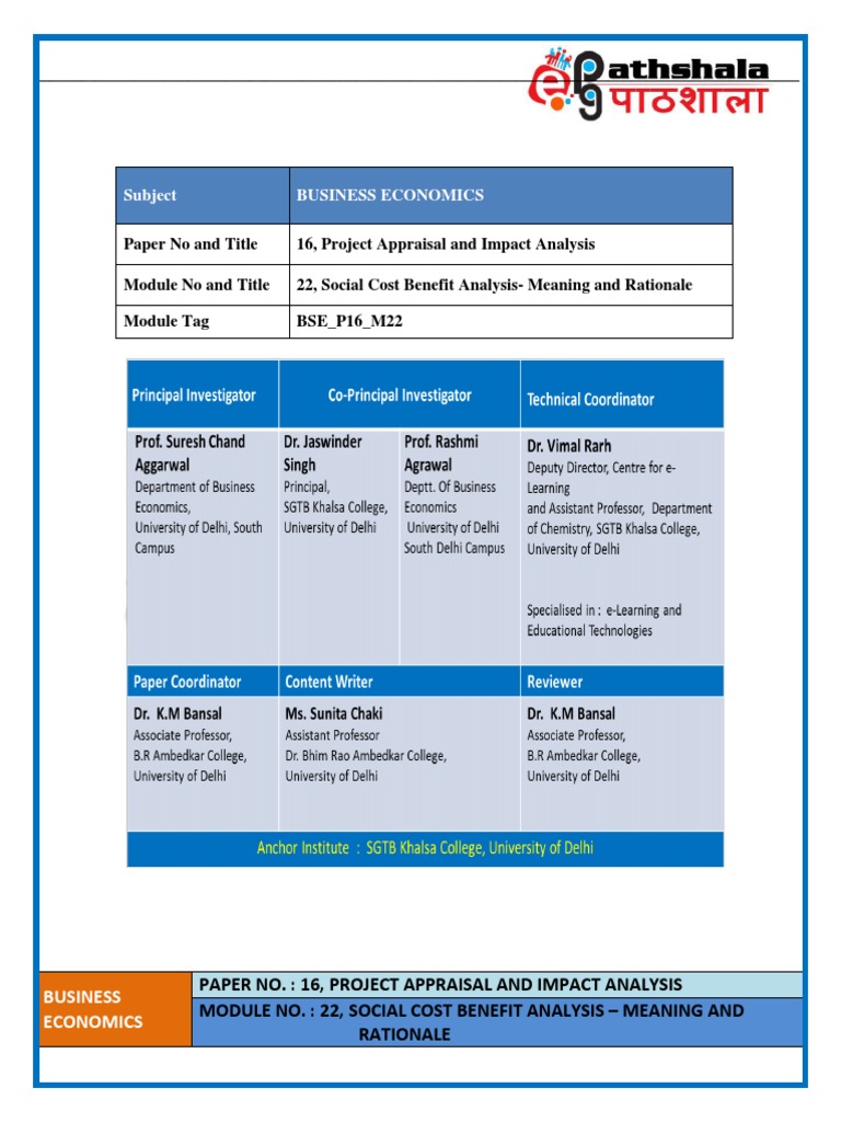 Social Cost Benefit Analysis | PDF | Cost–Benefit Analysis | Economics