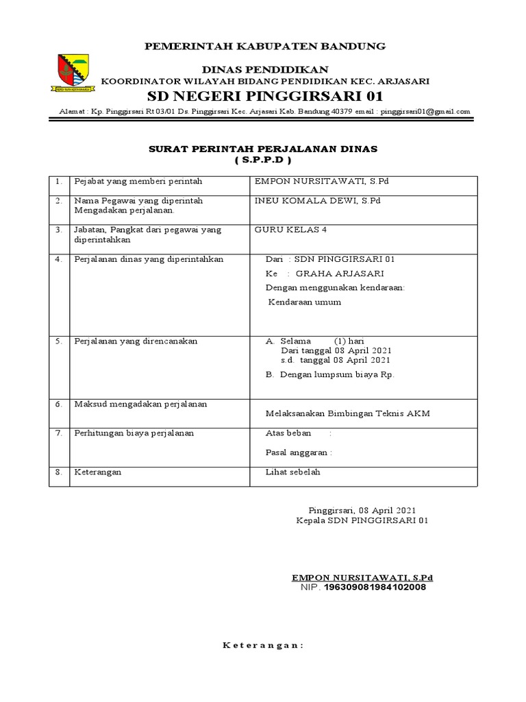Contoh SPPD Guru Dari Sekolah | PDF
