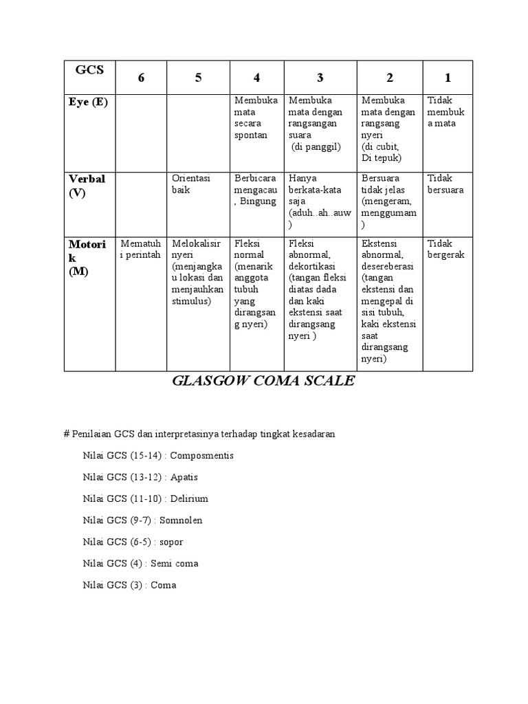 Glasgow Coma Scale: Eye (E) | PDF