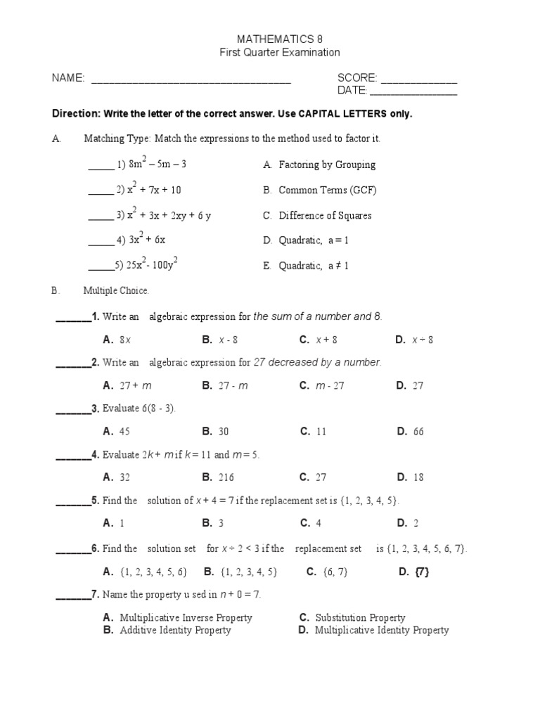 Direction:: Write The Letter of The Correct Answer. Use CAPITAL LETTERS ...