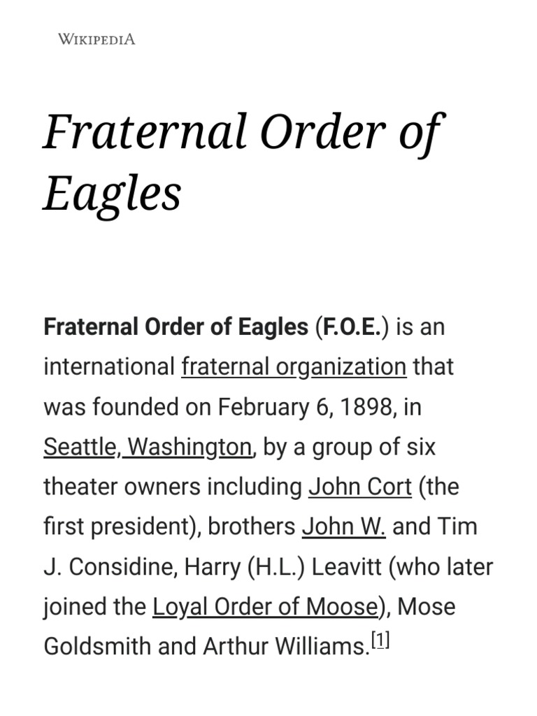 Fraternal Order of Eagles | PDF