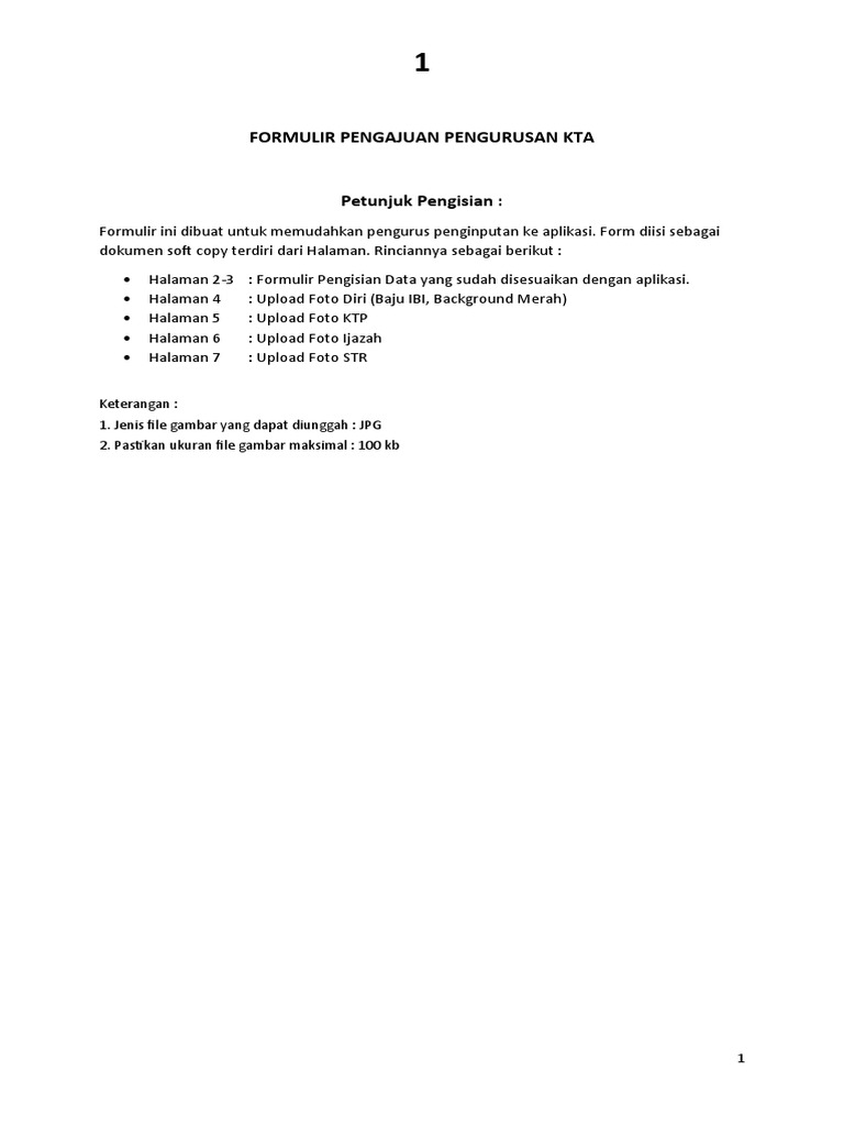 FORMULIR PENGISIAN DATA PENGURUSAN KTA | PDF