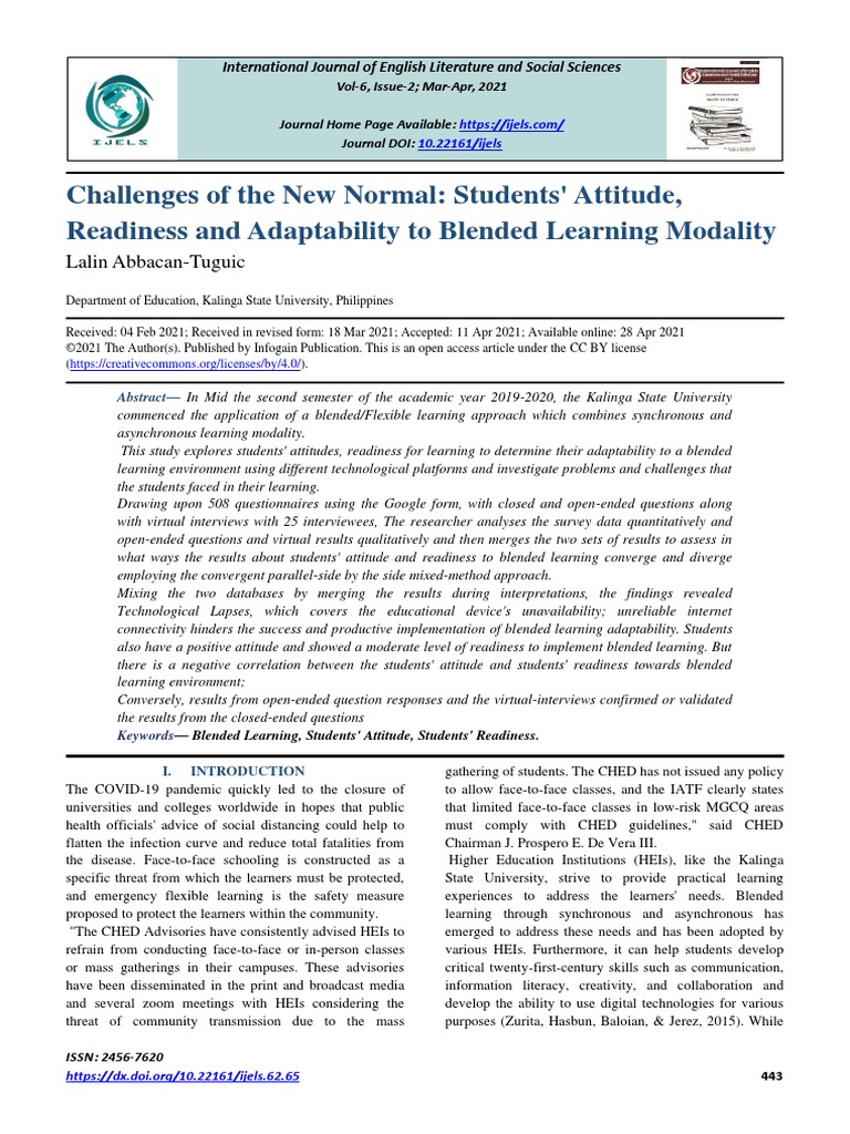 Challenges of The New Normal: Students' Attitude, Readiness and ...