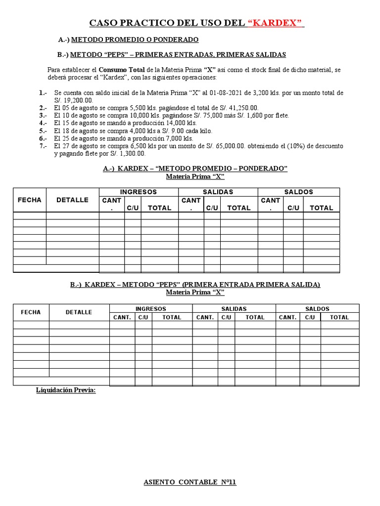 Enunciado CASO PRACTICO DEL USO KARDEX | PDF | Contabilidad | Industrias de servicio