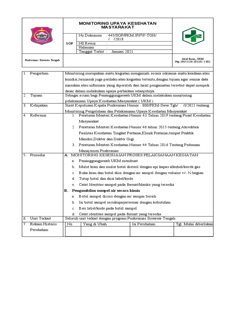 EDIT - SOP Pengambilan Sampel Air DAMIU | PDF | Pengembangan Diri | Kesehatan Holistik