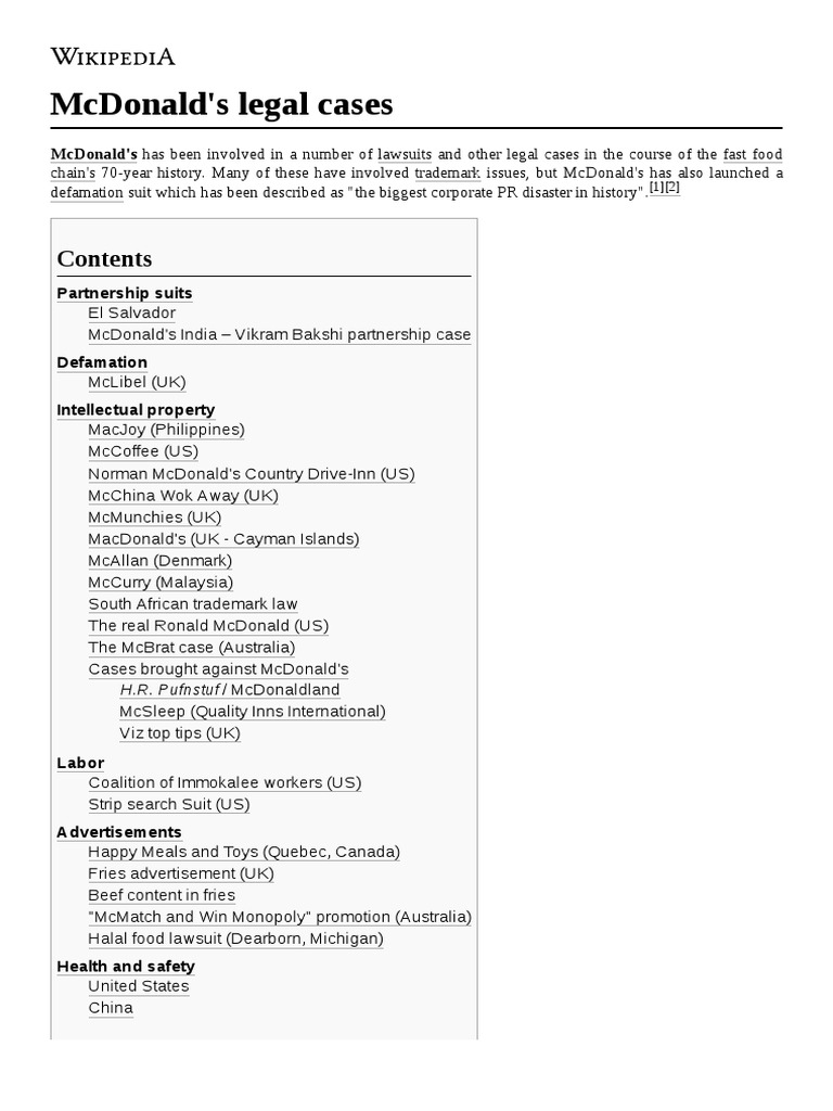 McDonald's Legal Cases | PDF | Mc Donald's | Foods