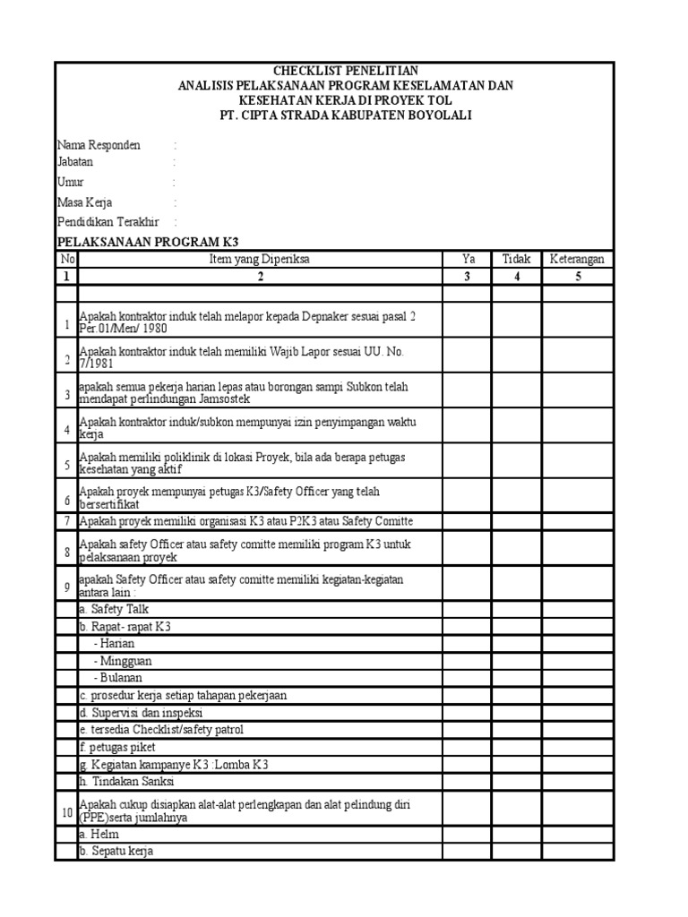 ANALISIS PELAKSANAAN PROGRAM KESELAMATAN DAN KESEHATAN KERJA DI PROYEK ...