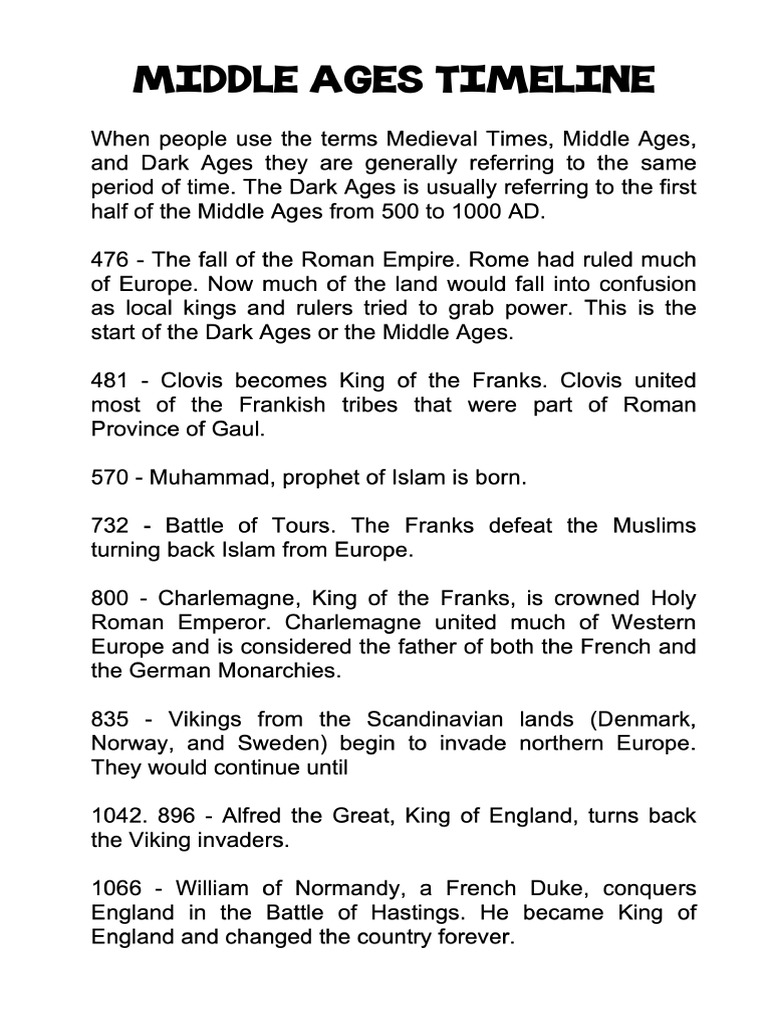 Middle Ages Timeline WS Ok | PDF