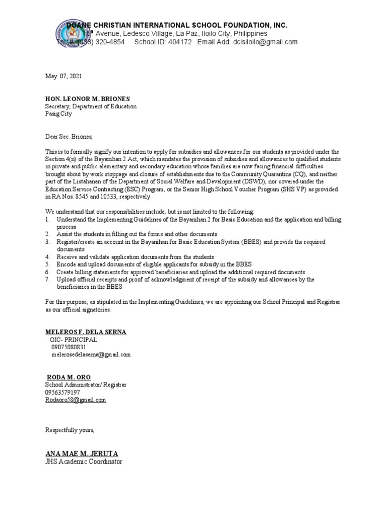 BBES - Letter of Intent (Template) | PDF