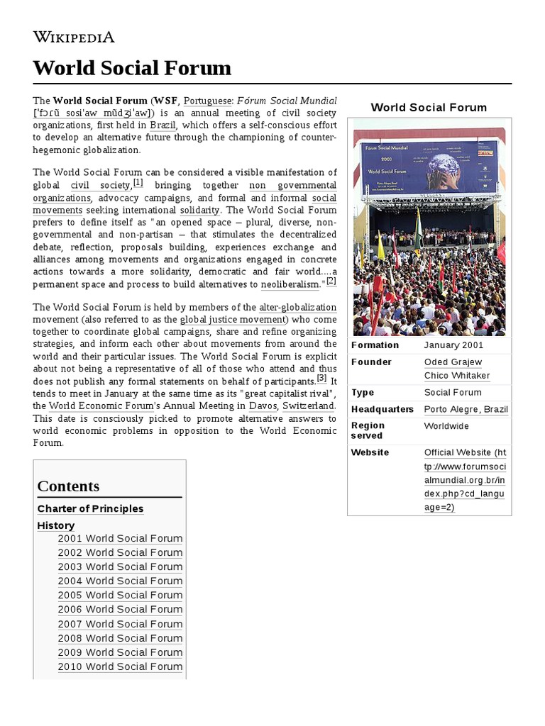 World Social Forum | PDF | Social Movements | Globalization