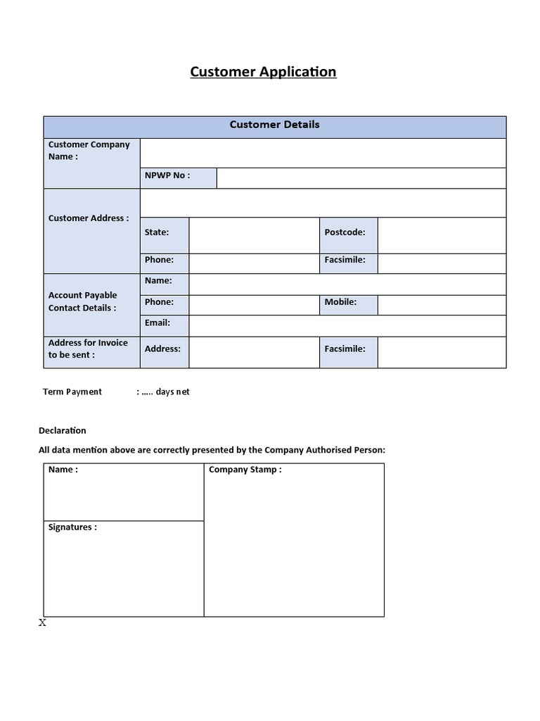 Customer Application Form Template | PDF | Business | Finance & Money ...