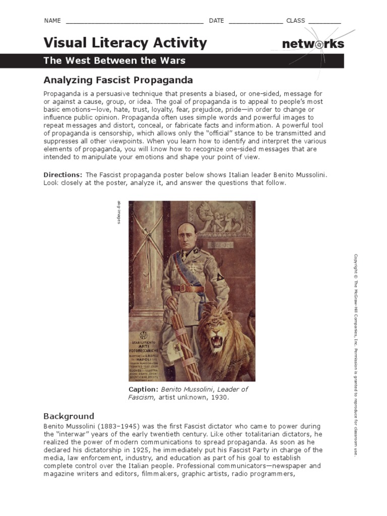 Netw Rks Visual Literacy Activity: Analyzing Fascist Propaganda | PDF ...