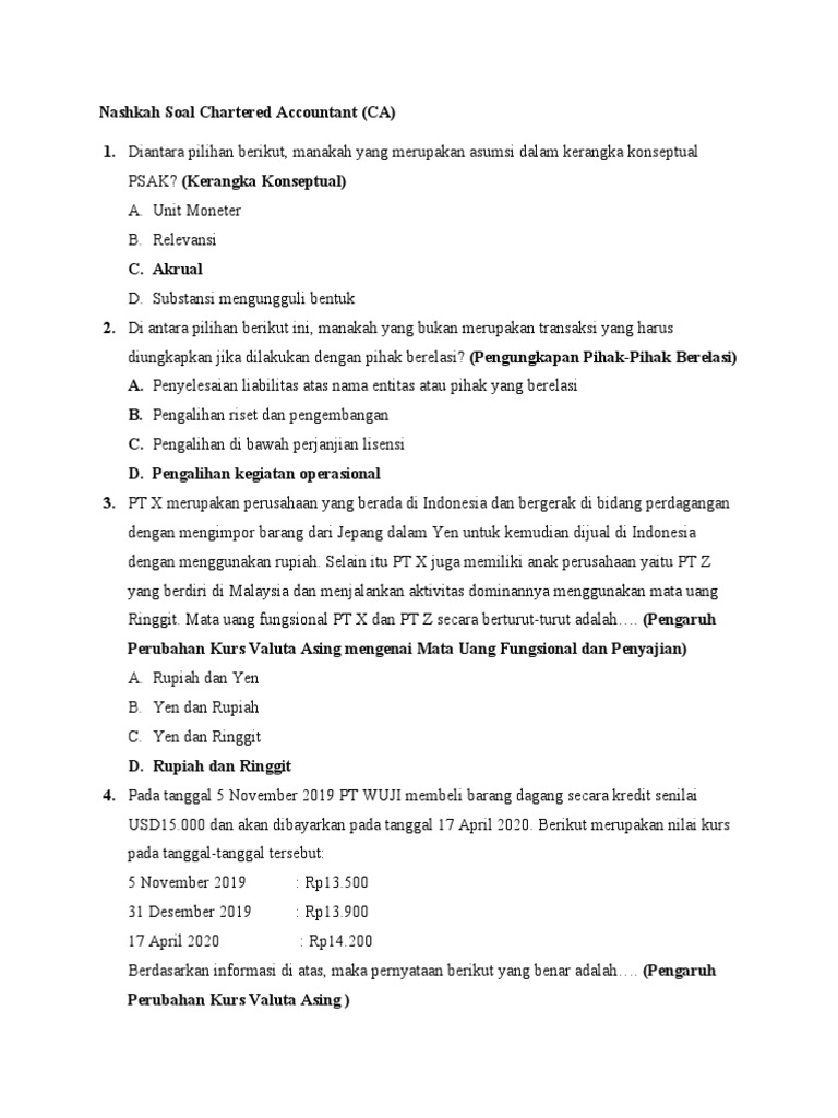 Soal Ujian Chartered Accountant | PDF | Pengelolaan Keuangan & Uang | Hukum