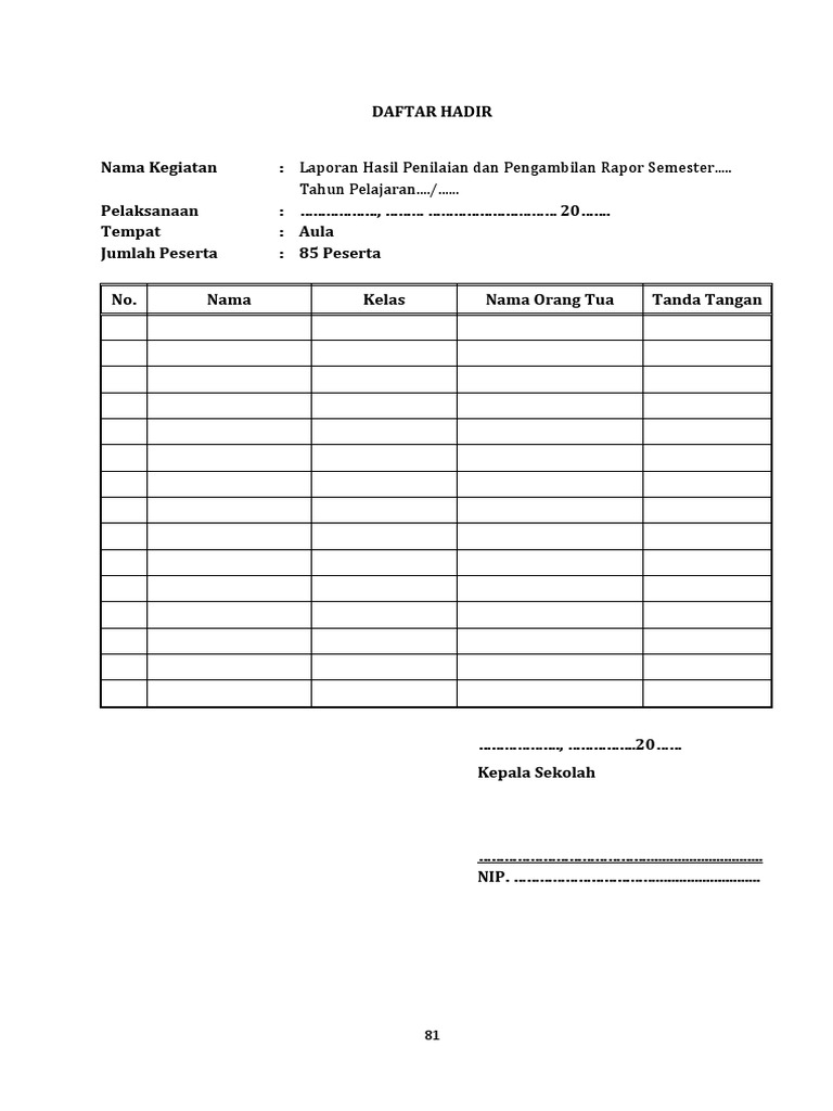 2-Daftar Hadir Pengambilan Rapor | PDF
