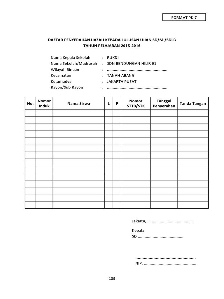 3-Daftar Penyerahan Ijazah-Pk7 | PDF
