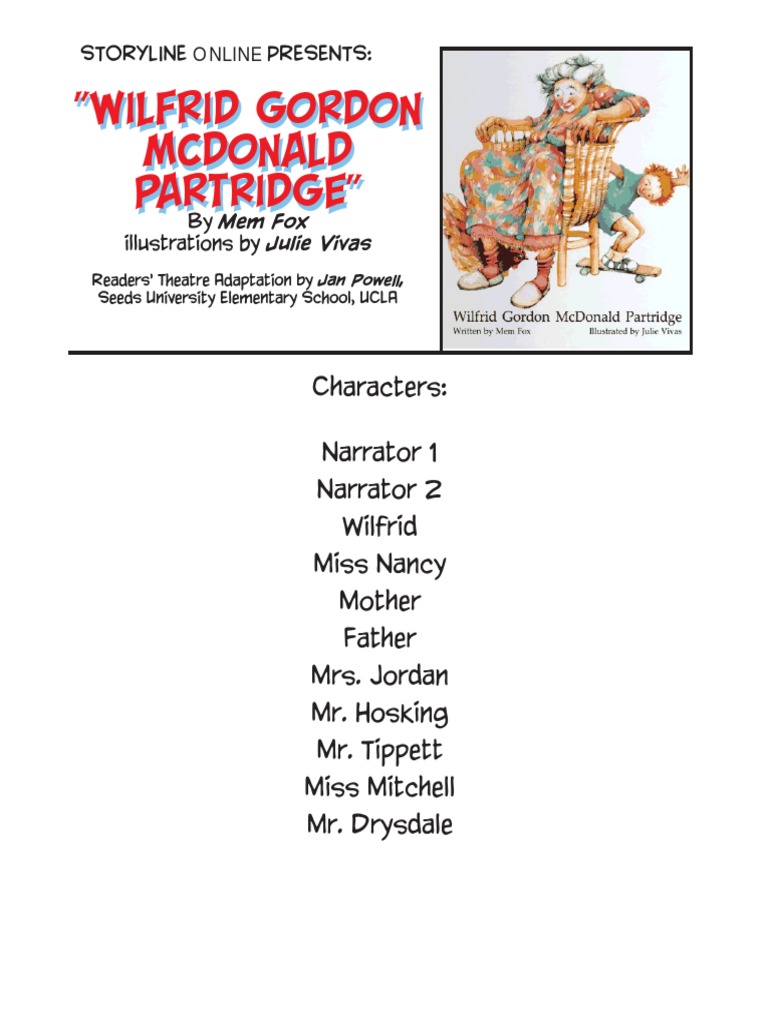 Storyline Activity Sheet - Reading Sheet For Wilfrid Gordon Mcdonald ...