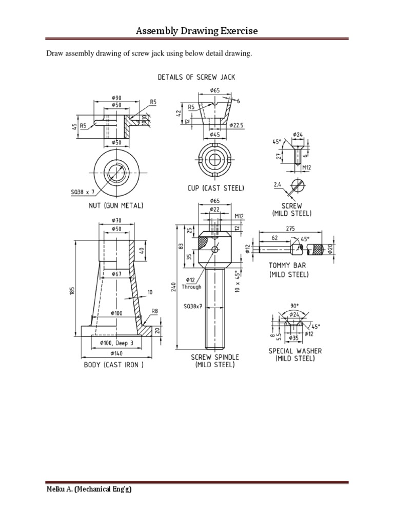 Screw Jack Assembly Drawing Exercise | PDF