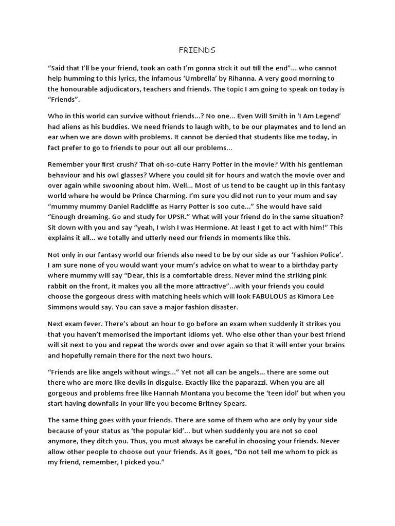 Friends public speaking script